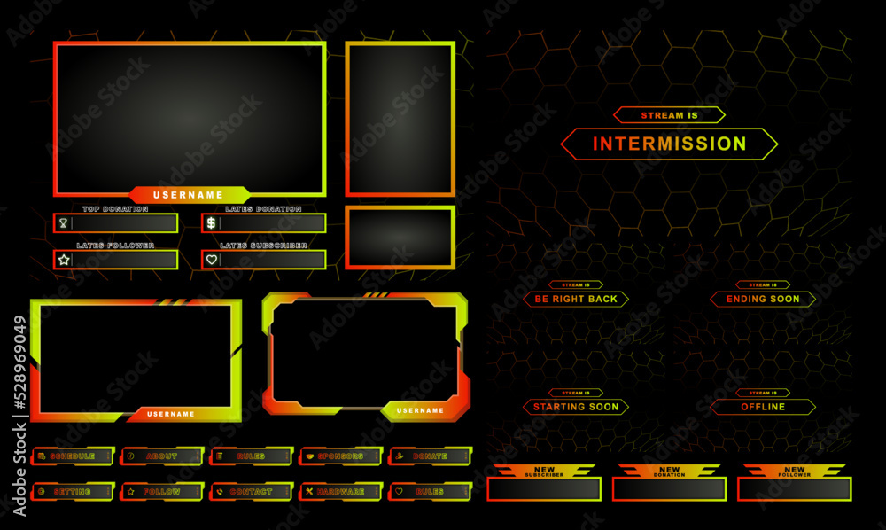 twitch Stream Facecam OBS Template Yellow Red overlay design Pack ...