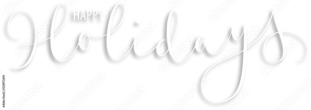 HAPPY HOLIDAYS white brush calligraphy banner with drop shadow on transparent background Stock ...