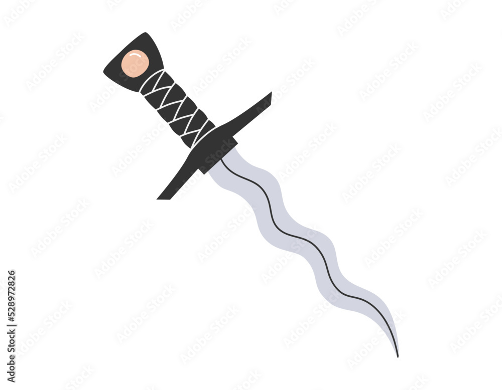 Hand drawn cute cartoon illustration of magic dagger. Flat vector ...