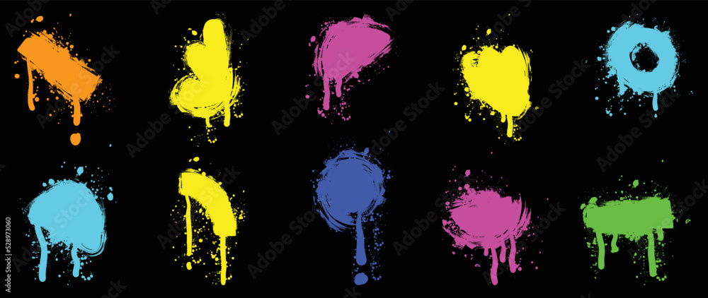 Set of graffiti spray pattern. Collection of colorful symbols, grunge ...