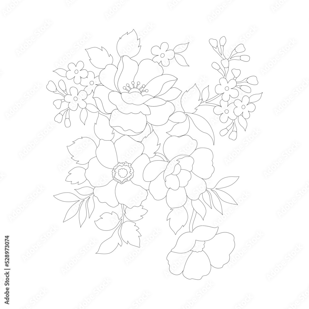 Vetor de Flower Line Arts,Silhouette Art Line Flower Patterns,Outline ...