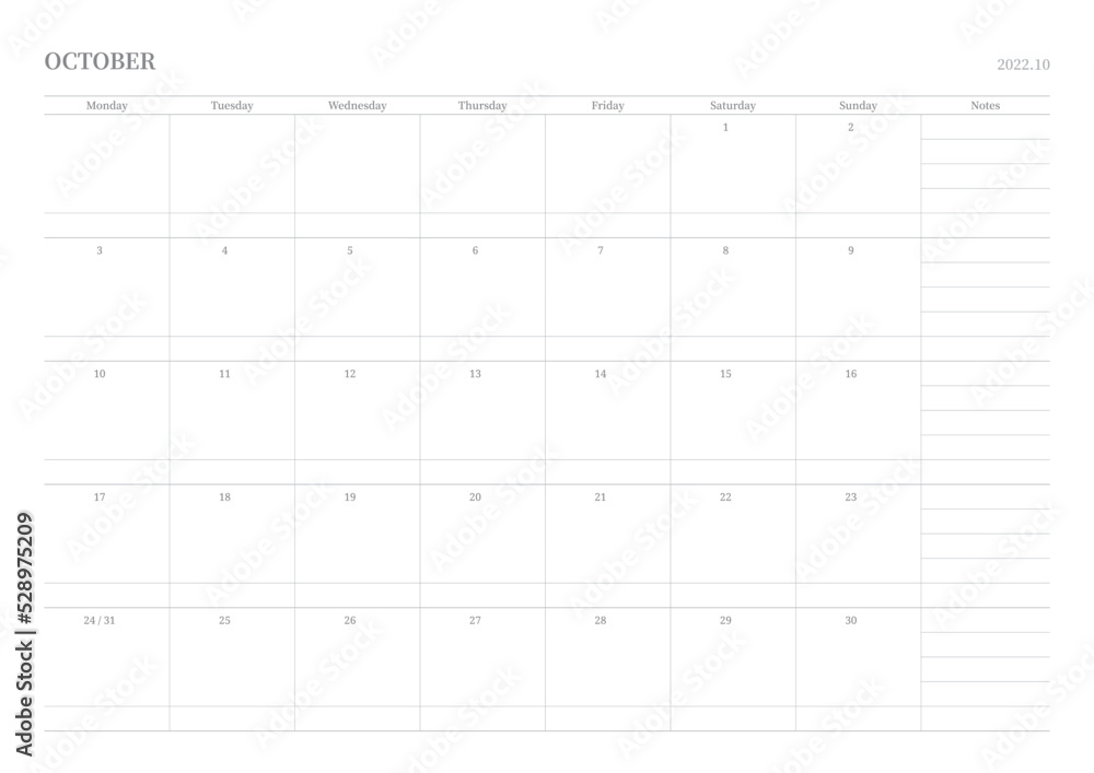 Stockvector October 2022 simple design digital and printable calendar ...