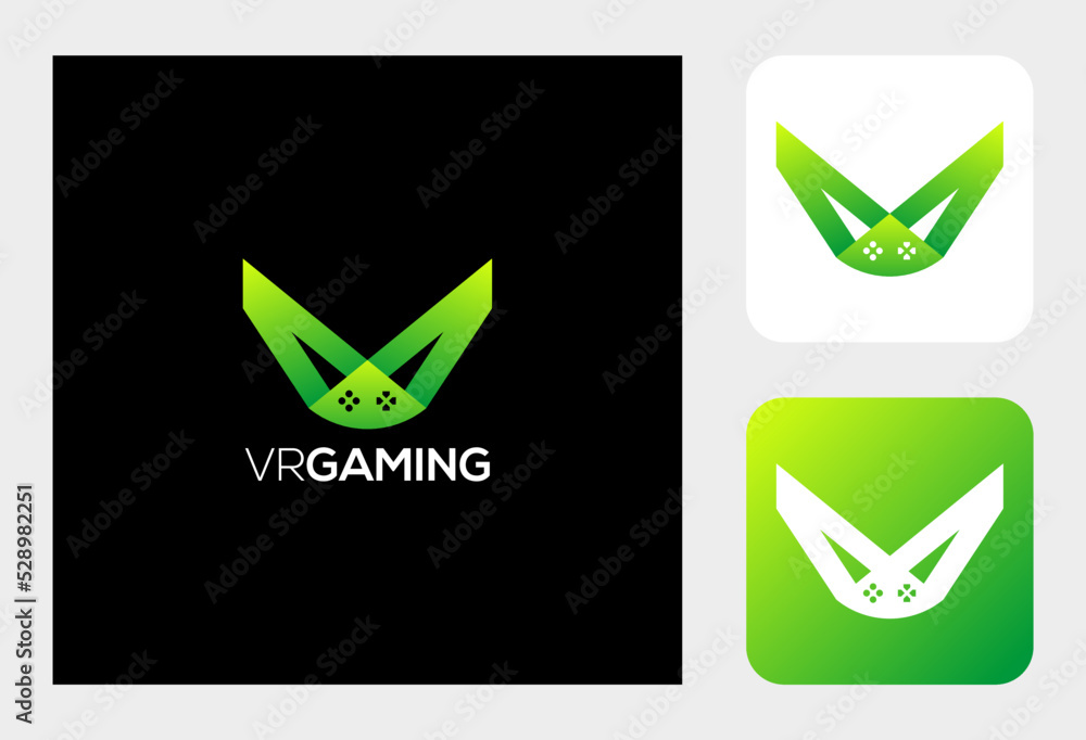 VR gaming logo, unique symbol logo, green gameplay, gaming logo with ...