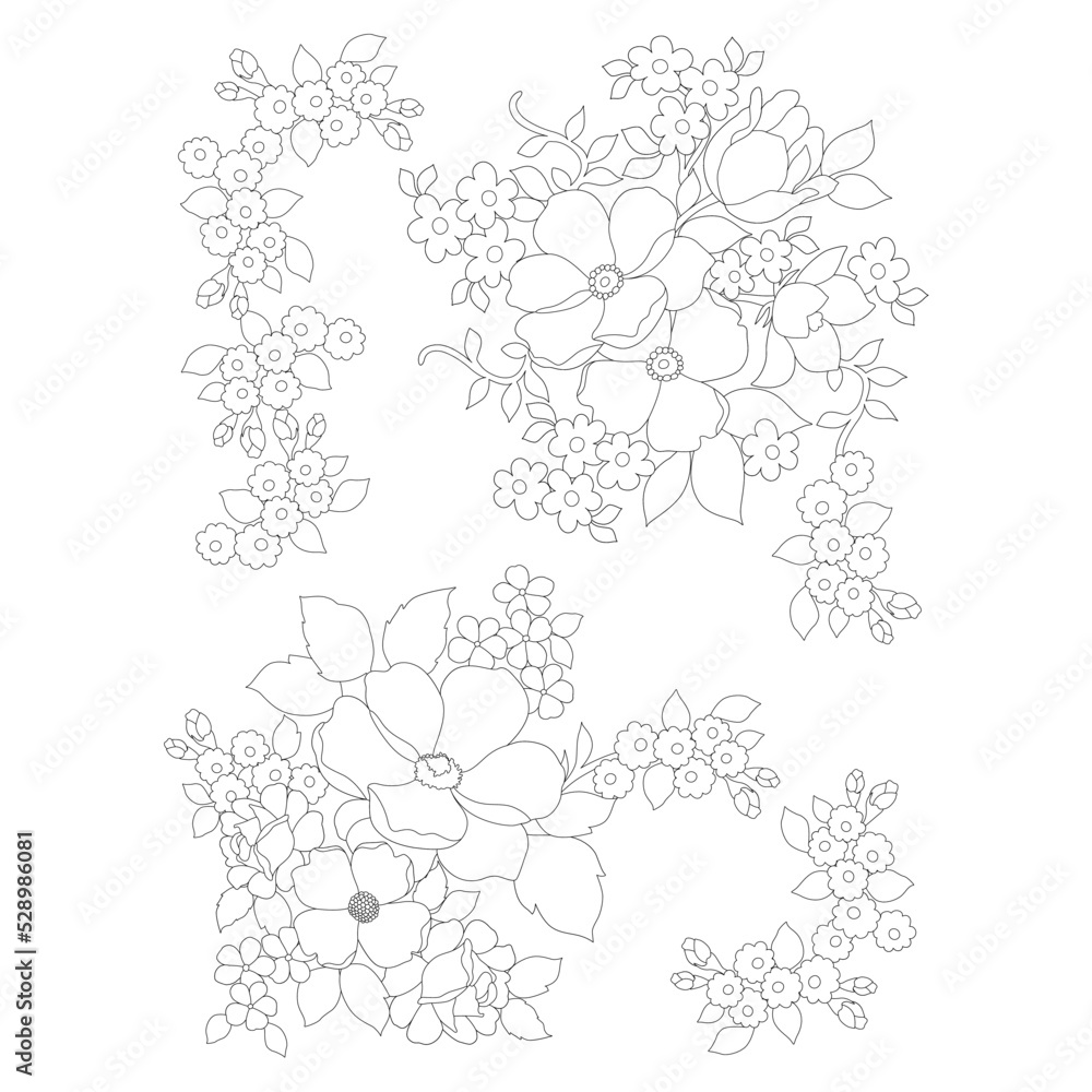 Flower Line Arts,Silhouette Art Line Flower Patterns,Outline Black And ...