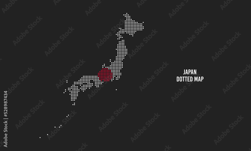 Japan map with halftone dotted style vector illustration on dark ...