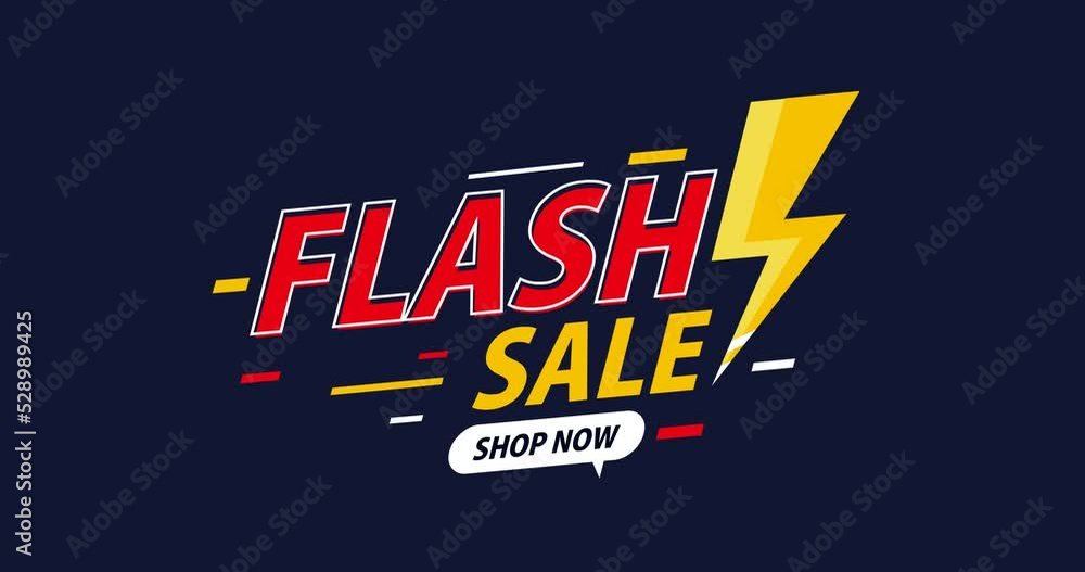 animated flash sale banner on a dark background with flashing lightning ...