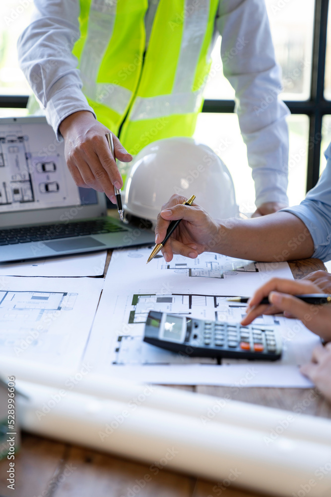 Architecture Engineer Teamwork Meeting, Drawing and working for ...