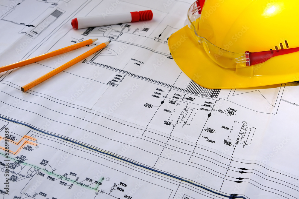 Scheme of an industrial facility, engineering drawings Stock Photo ...