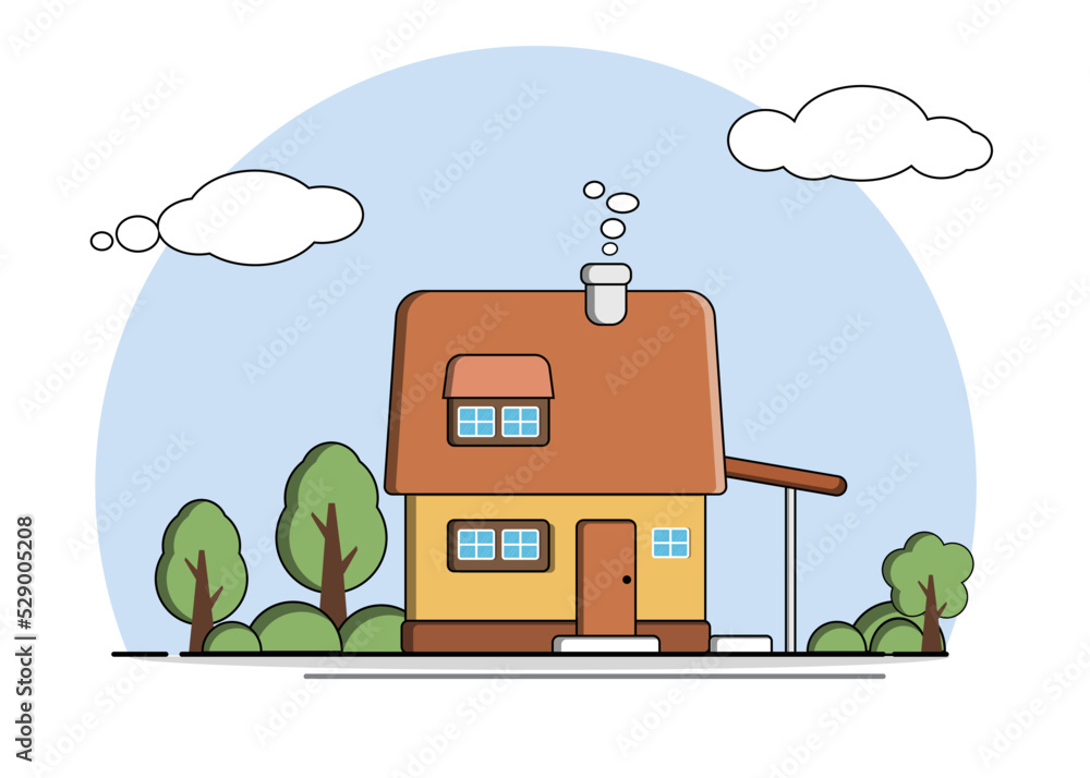 Vector cartoon illustration of a cute house. house flat design. house ...