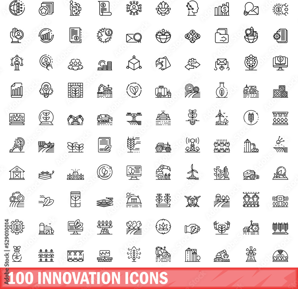 100 innovation icons set. Outline illustration of 100 innovation icons ... 100 innovation icons set. Outline illustration of 100 innovation icons ...