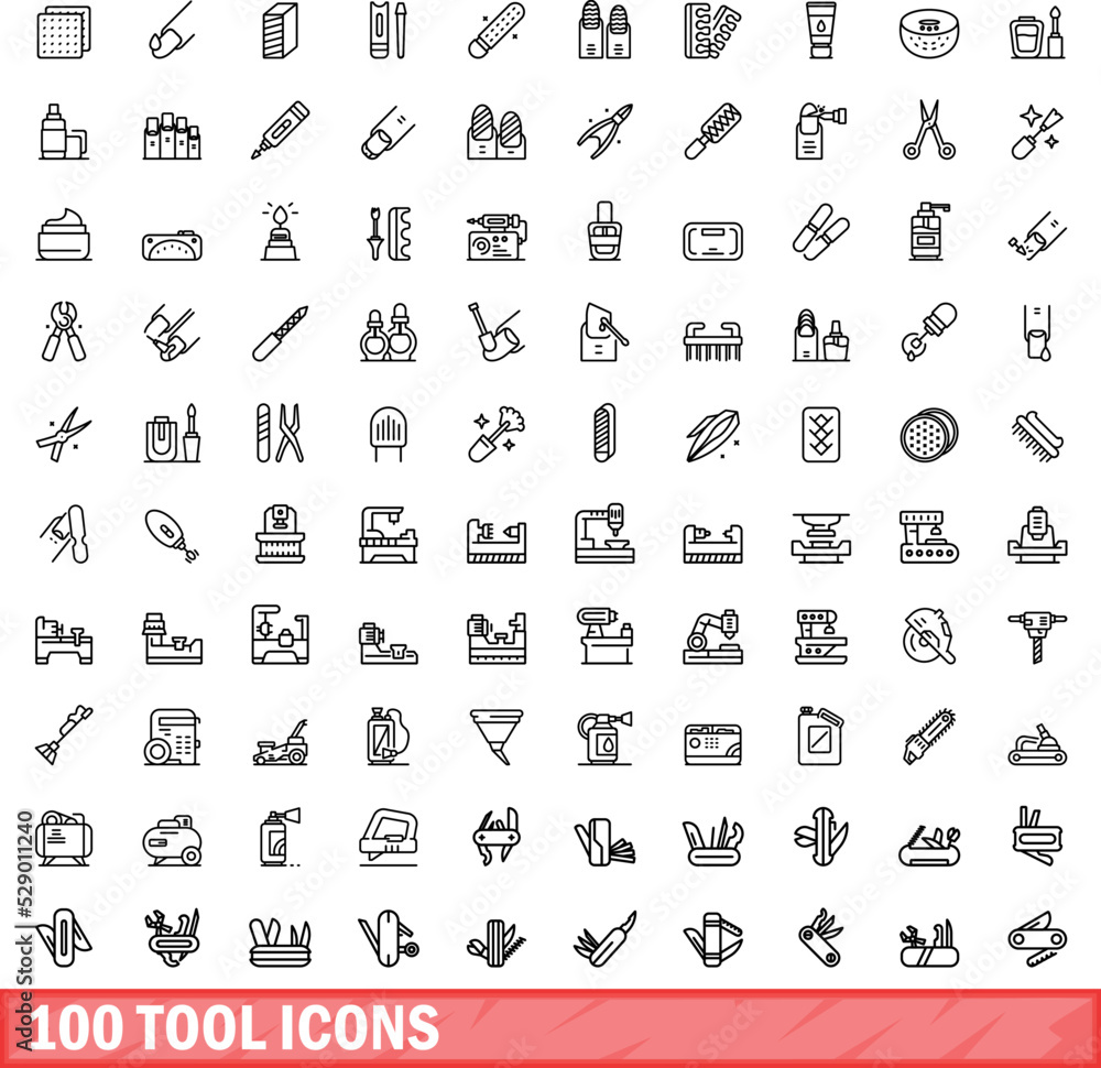 100 tool icons set. Outline illustration of 100 tool icons vector set ...