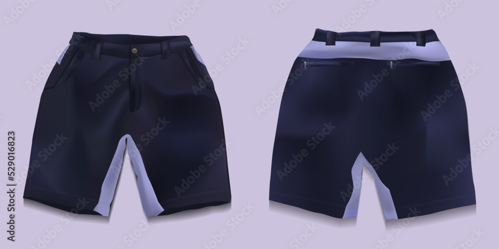 Men's Shorts Mockup Front And Back View. Vector Illustration Stock ...
