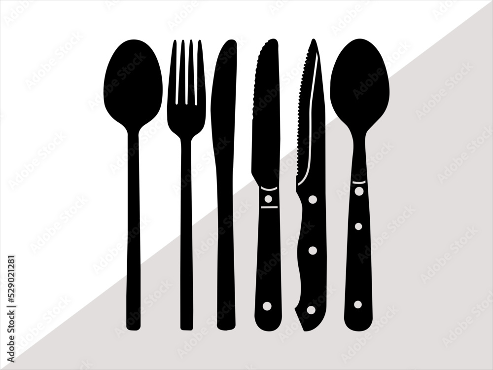 Cutlery Set Svg | Spoon Knife Frok Set Svg | Spoon Svg | Knife Svg ...