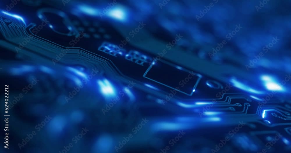 Computer big data network, digital ai technology and microchip 3d neon ...