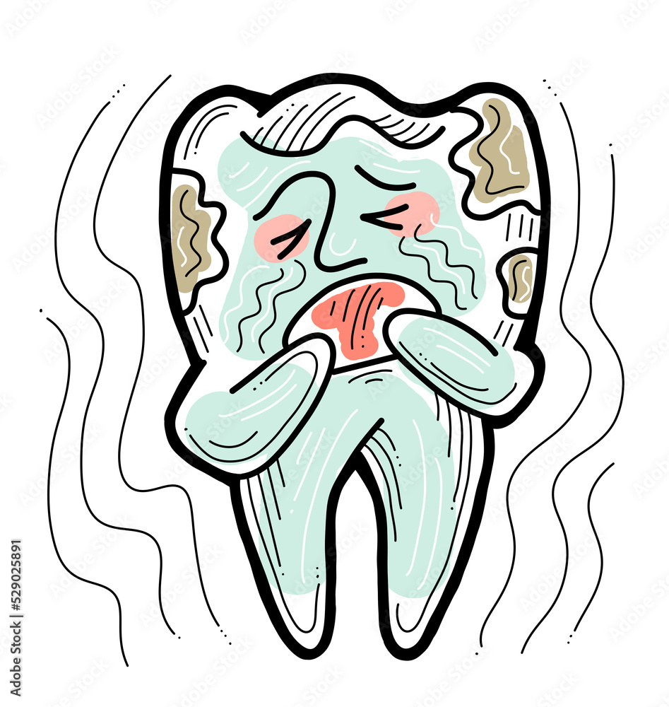 Root tooth cartoon character with problem and solution. Dental care for ...