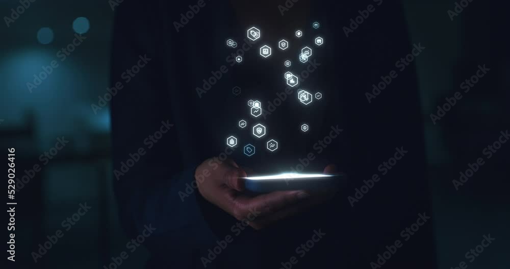 Futuristic phone hologram for networking communication, web and ...
