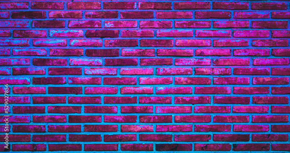 Neon light on brick walls that are not plastered background and texture ...