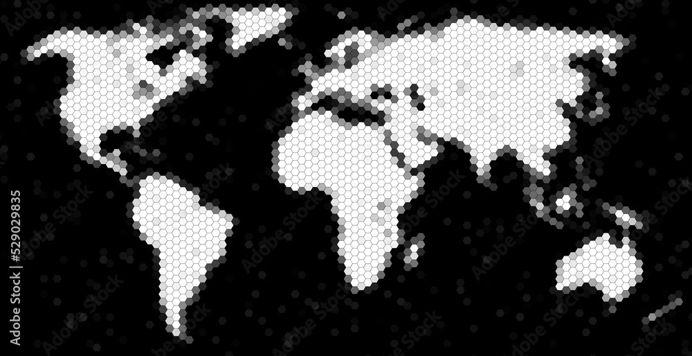 Honeycomb style Pixelated World Map. Good for 3D Texture, Bump or ...