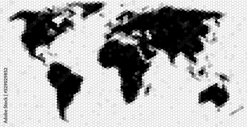 Honeycomb style Pixelated World Map. Good for 3D Texture, Bump or ...