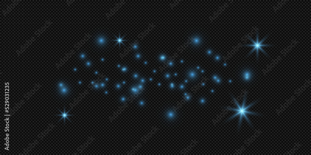Glittering fairy dust particles. Blue sparks and stars glisten with a ...