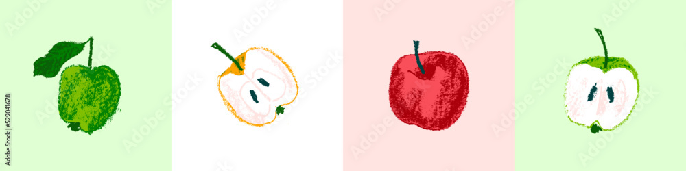 Multicolored apple drawing isolated. Fruit sketch icon. Pencil ...