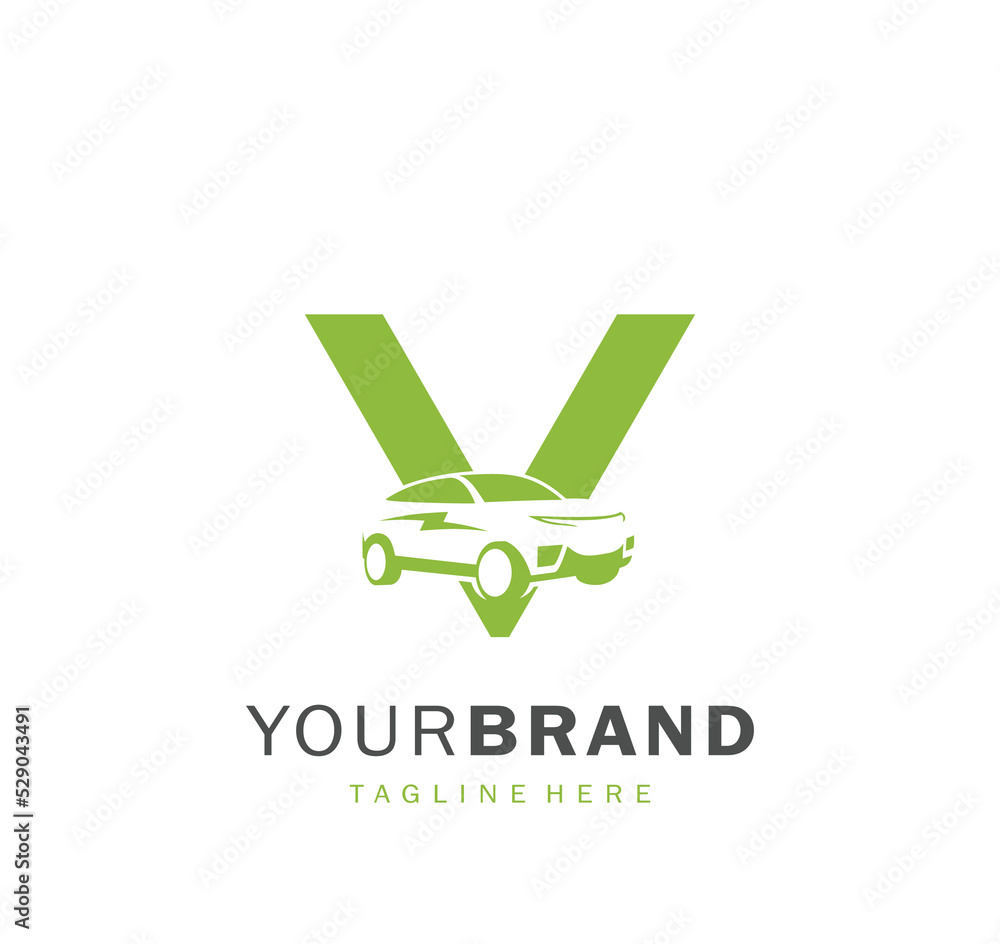 Letter V logo with electric car illustration for your brand Stock ...