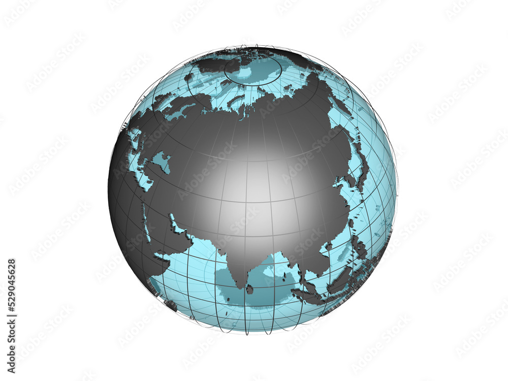 World map rotated to show the Middle East and Asia continents Stock ...
