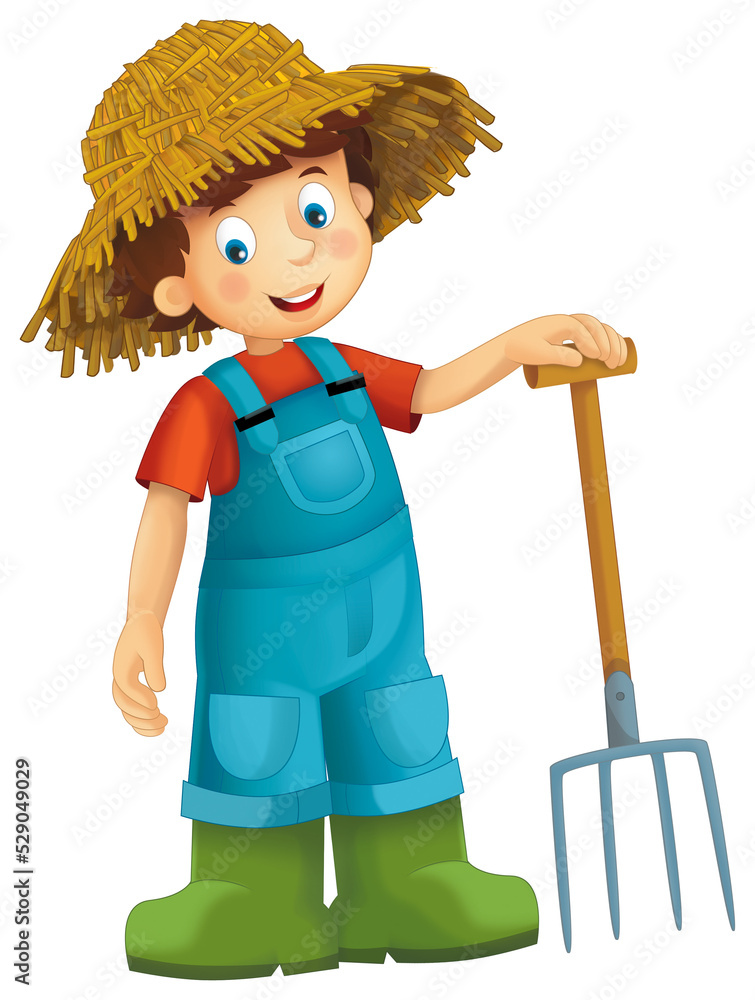 Cartoon farm character happy farmer man isolated - illustration for ...