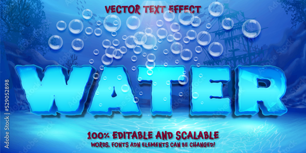 Editable Water text effect template in blue - 3d style and retro font ...