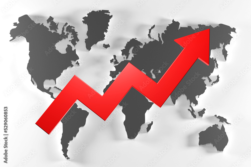 World map with growth graph. International map for infographics. Red ...