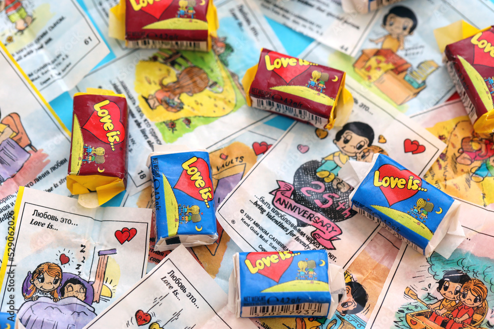 TERNOPIL, UKRAINE - JUNE 23, 2022: Love is - turkish bubble gums from ...