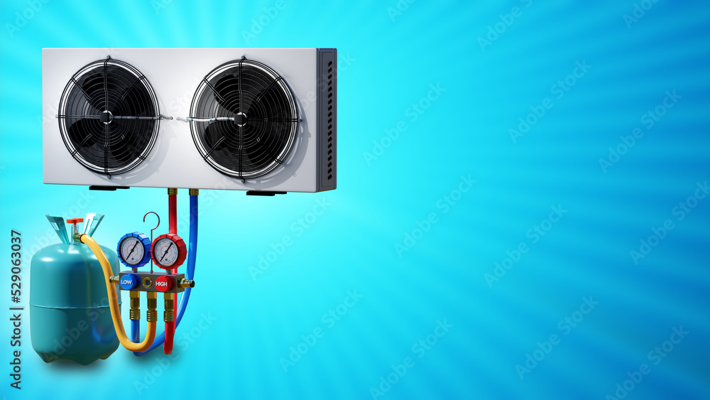 ภาพประกอบสต็อก Filling for air conditioner. Balloon with refrigerant ...