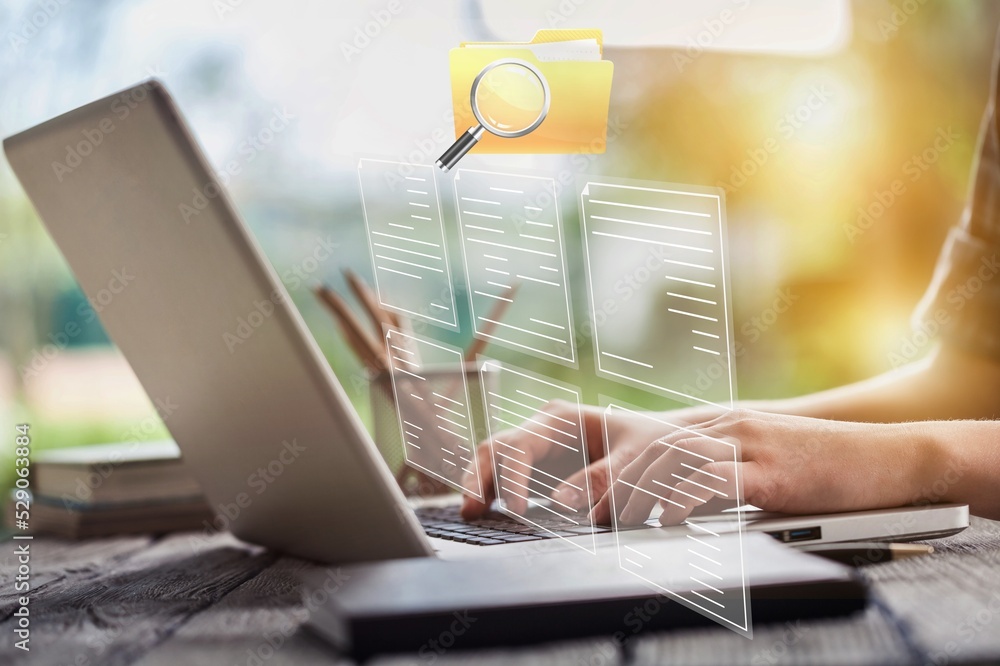 Uploading documents from folder. Open File folder icon with flying ...