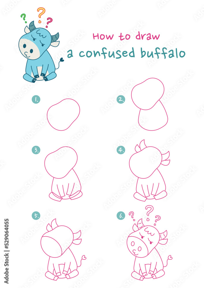 How to draw a confused buffalo vector illustration. Draw a buffalo step ...