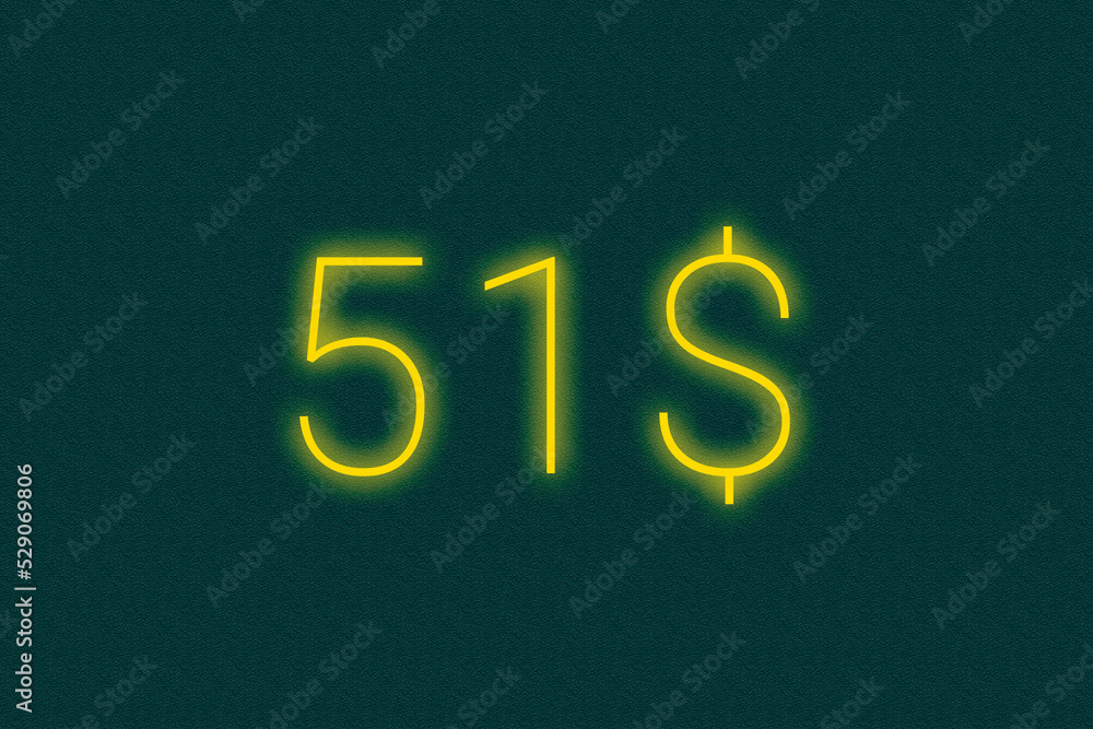 51$ dollar logo. fifty-one dollar neon sign. Number fifty-one on green ...