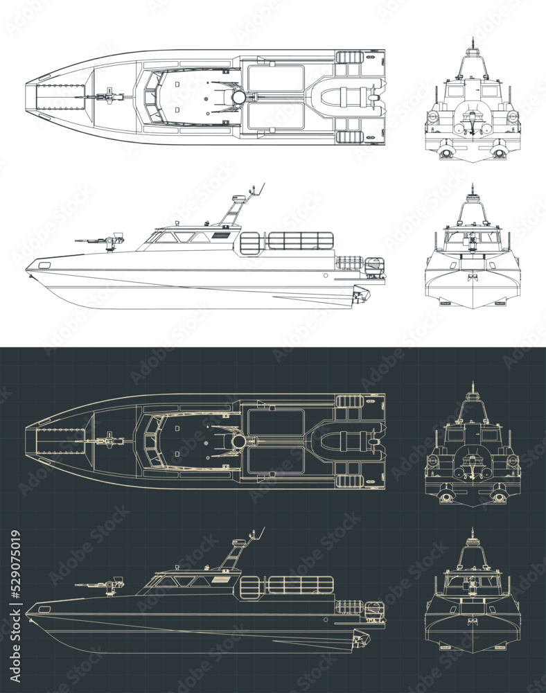 High speed patrol boat blueprints Stock Vector | Adobe Stock