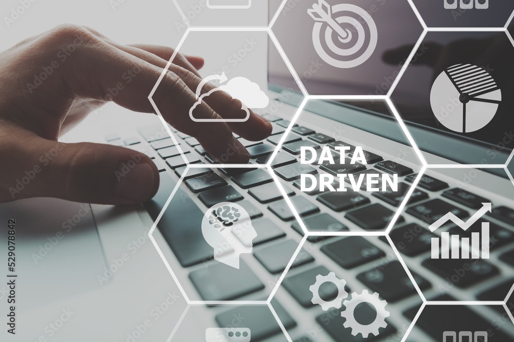 Data driven marketing concept. Data collection icons with Big data ...