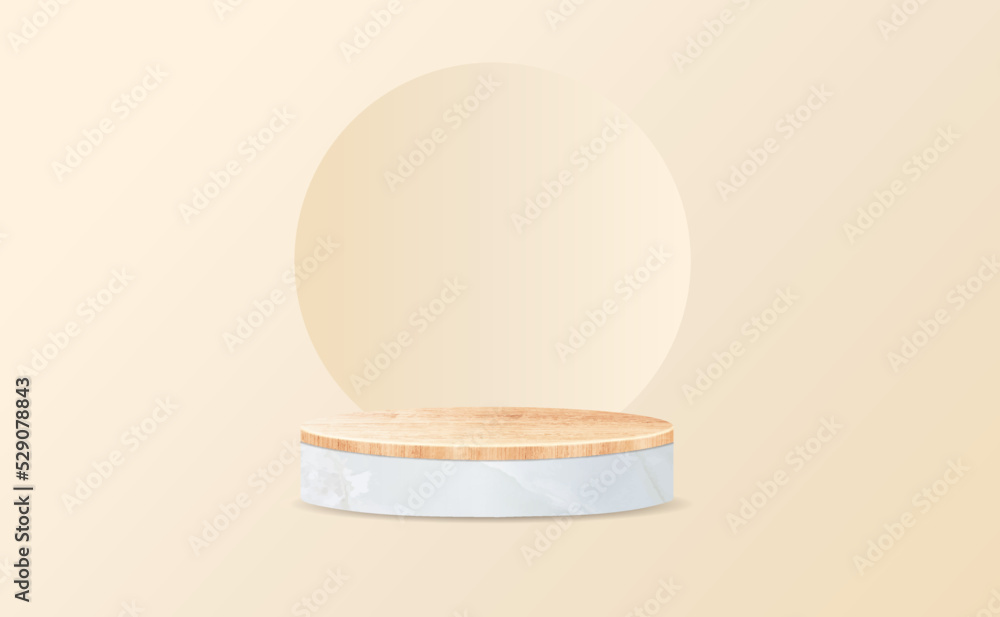 Vector marble podium with wood table top for presentation mock up, show ...