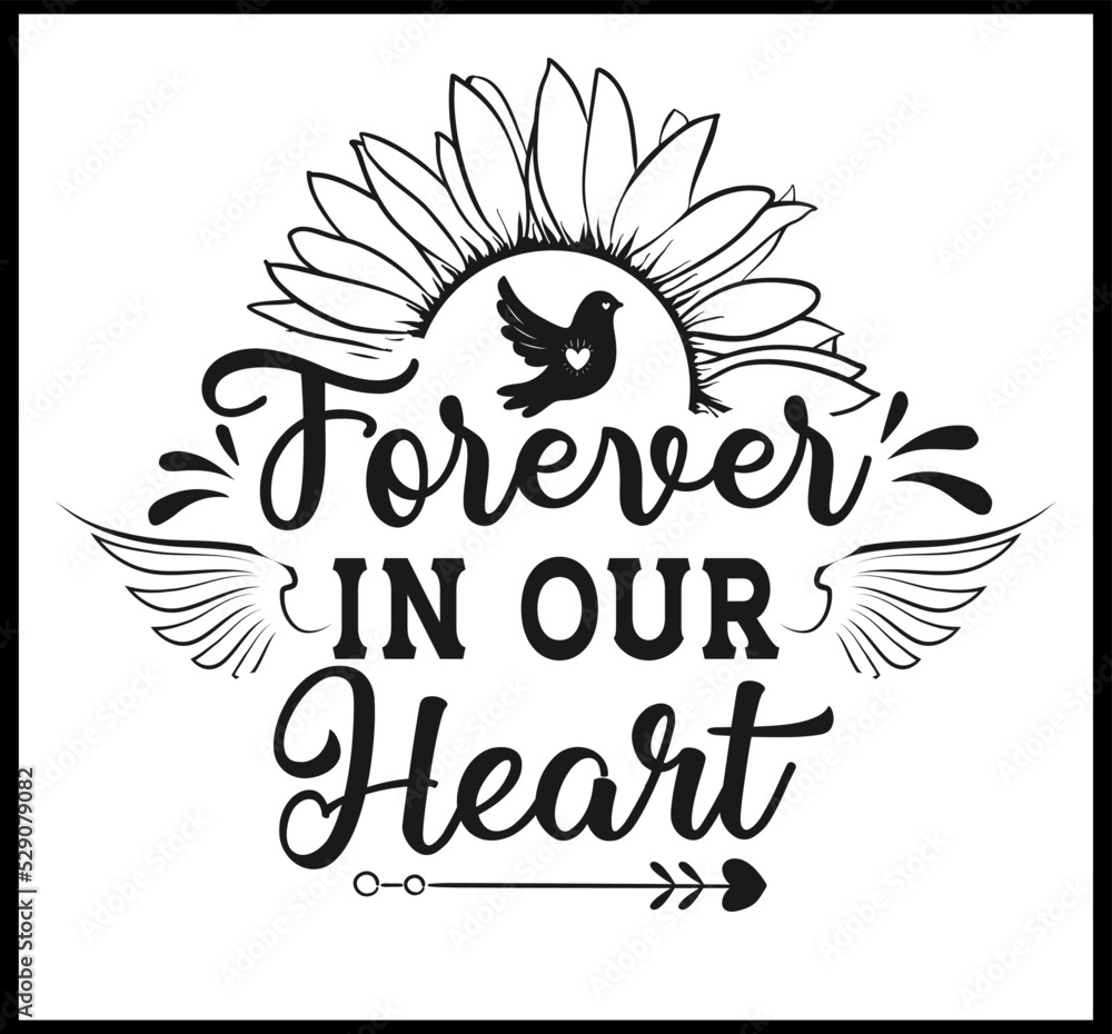 Christmas memorial quote, forever in our hearts, text design isolated ...