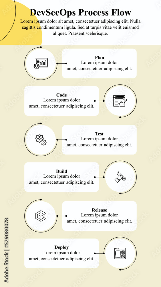 Infographic template of DevSecOps process flow with icons and text ...