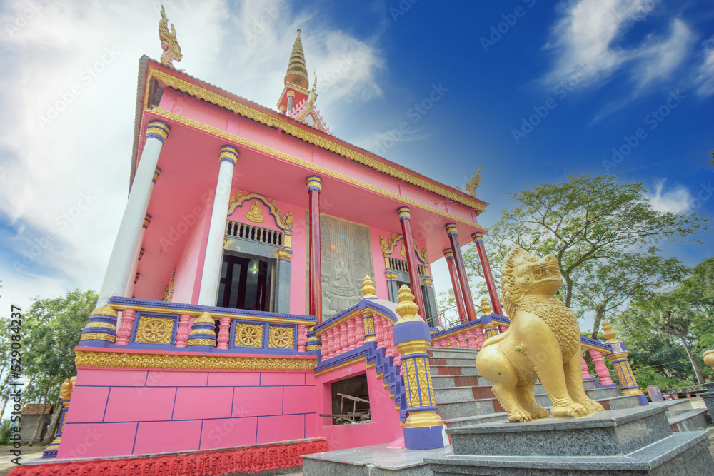 Ancient Khmer pagoda architecture. The main hall of Krang Krhoch Khmer ...