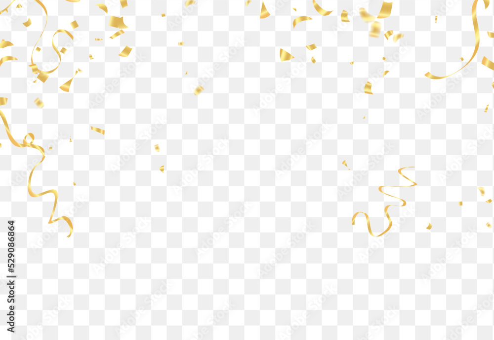 Falling shiny golden confetti isolated on transparent background.VIP flying sparkle elements ...