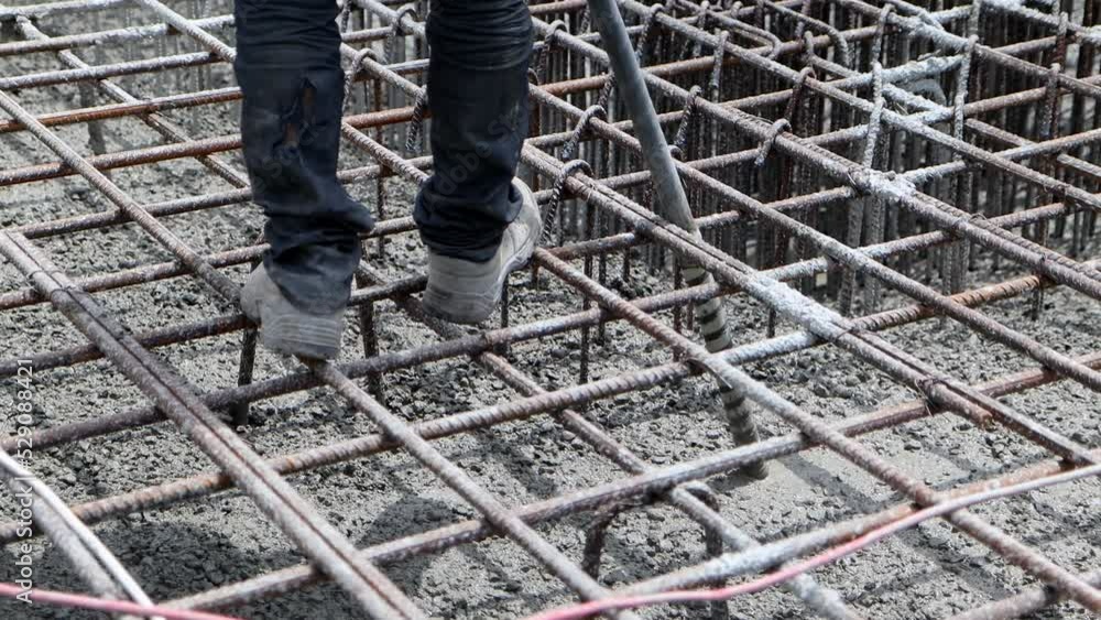 Pouring foundation of building. Compressor operation when pouring ...