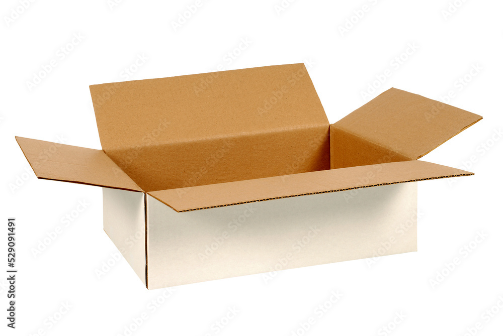 White opened cardboard box brown interior isolated transparent ...