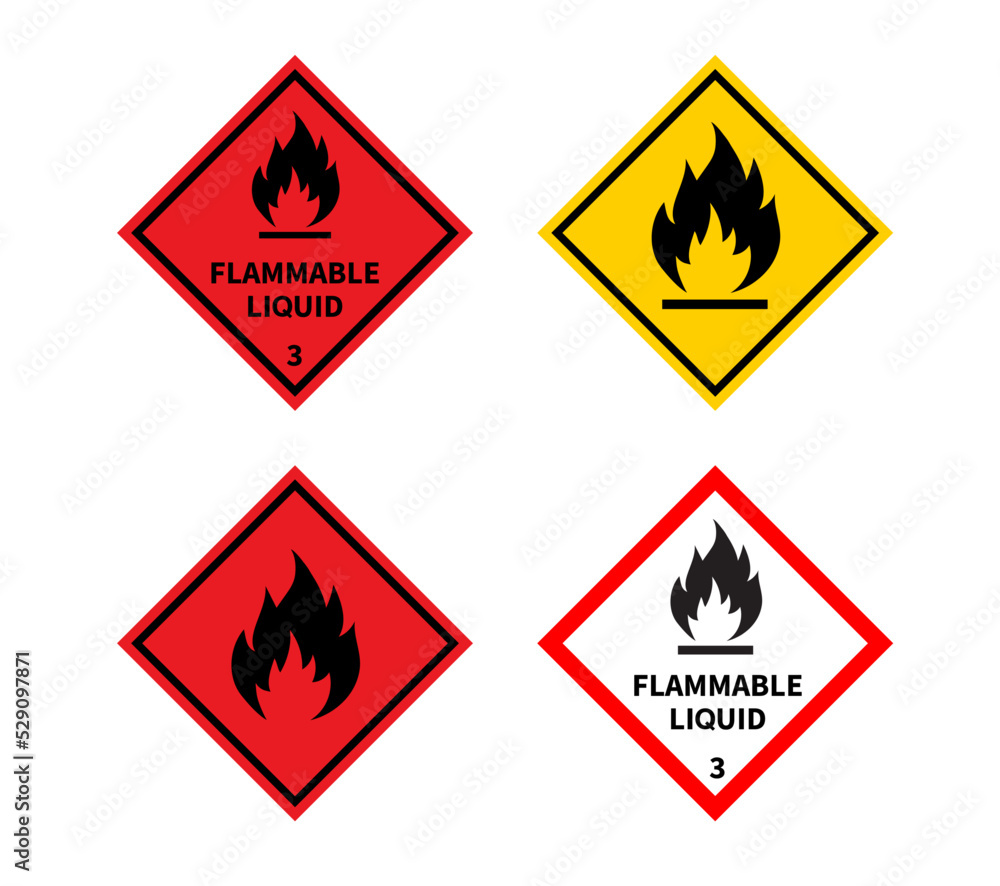 Flammable liquid sign on white background. Danger sign. Label, Sticker ...