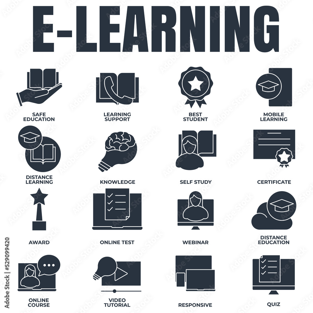 Set of E-learning, online education icon logo vector illustration ...