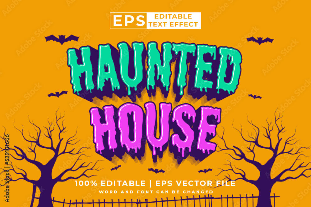 Editable text effect Haunted House 3d cartoon template style premium ...