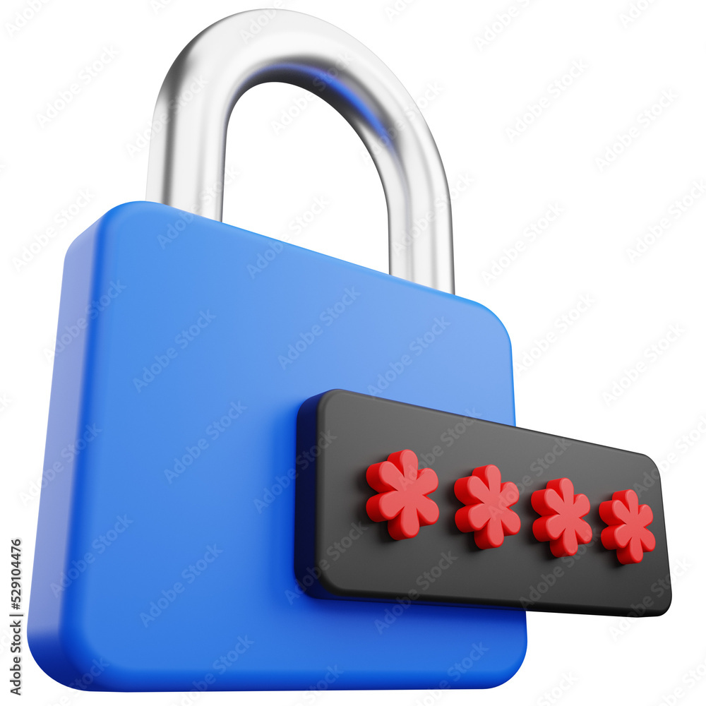 padlock password for internet security on transparent background. 3D ...