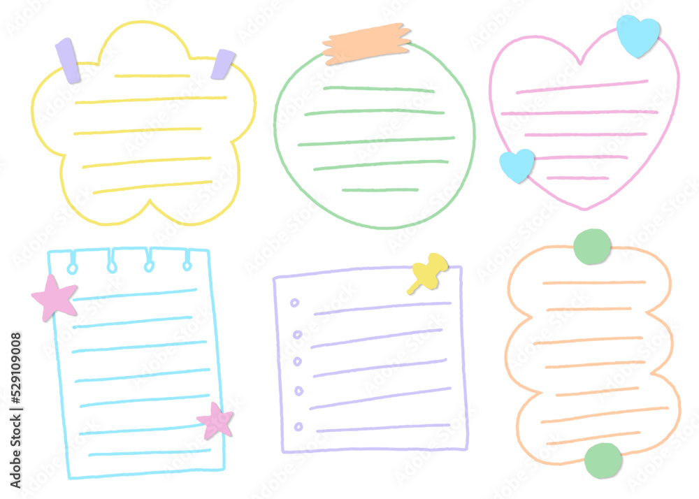 Cute pastel Outline Line memo abstract heart circle flower square ...
