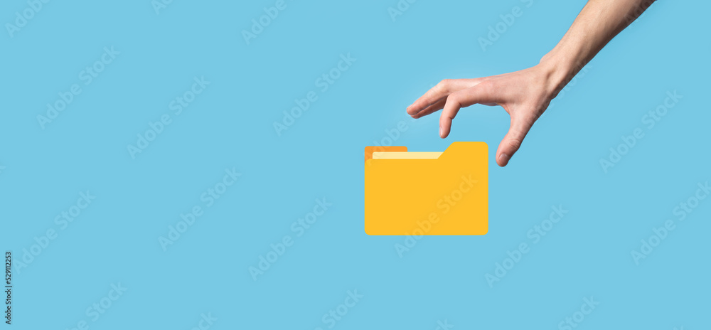 Hand hold folder icon.Document Management System or DMS setup by IT ...